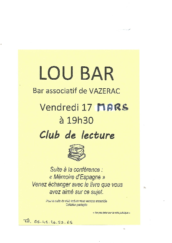 Soirée lecture au LOU BAR - Vazerac